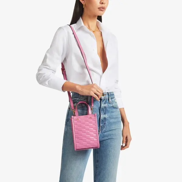 Jimmy Choo Mini North-South Tote Candy Pink Diamond Embossed 3d